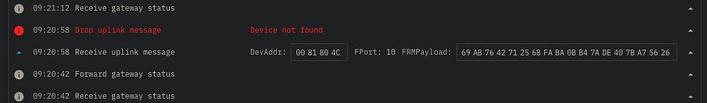 First uplink fine, second fails with "Drop uplink message - Device not found" - The Things Stack ...