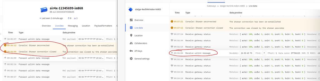 Error "Console: Stream connection closed" - The Things Network