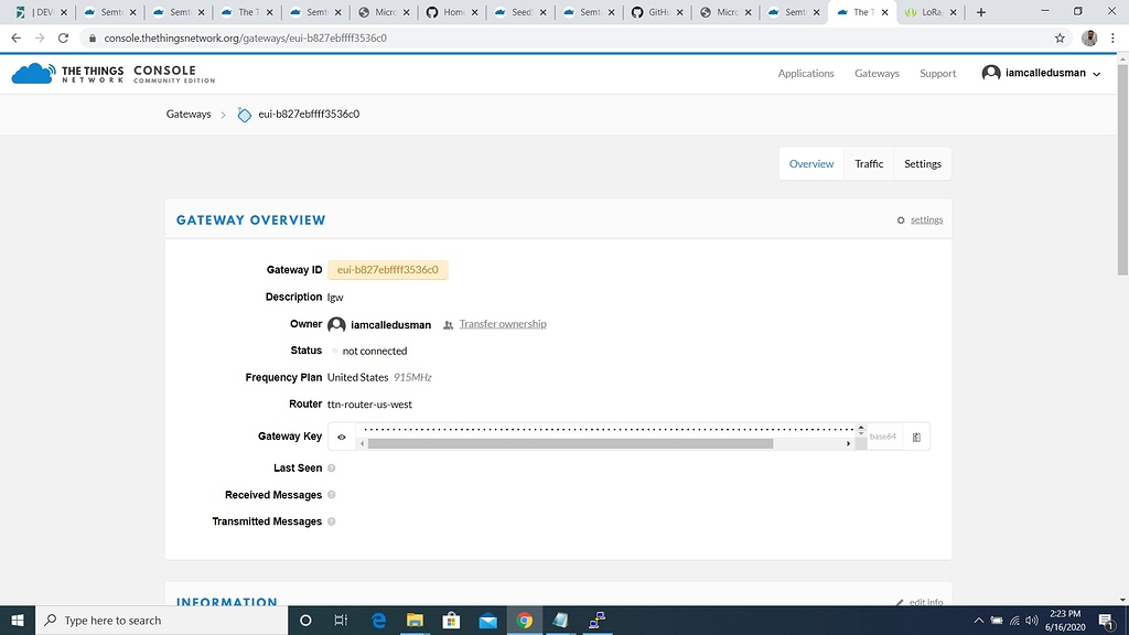 Gateway not connected to the ttn_console - The Things Network