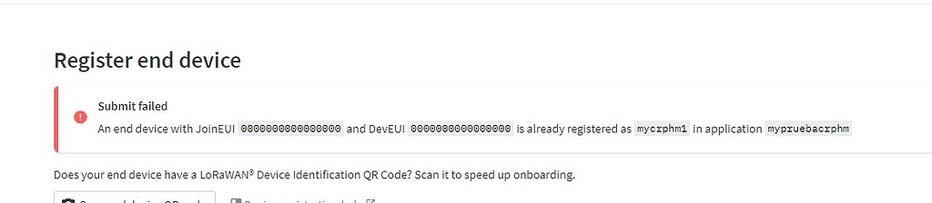 Unable to register a new end device - TTN Network and Services - The Things Network