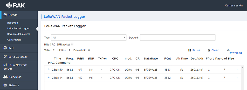RAK7258 receives packets but don't appear in TTN console - RAK Gateways ...