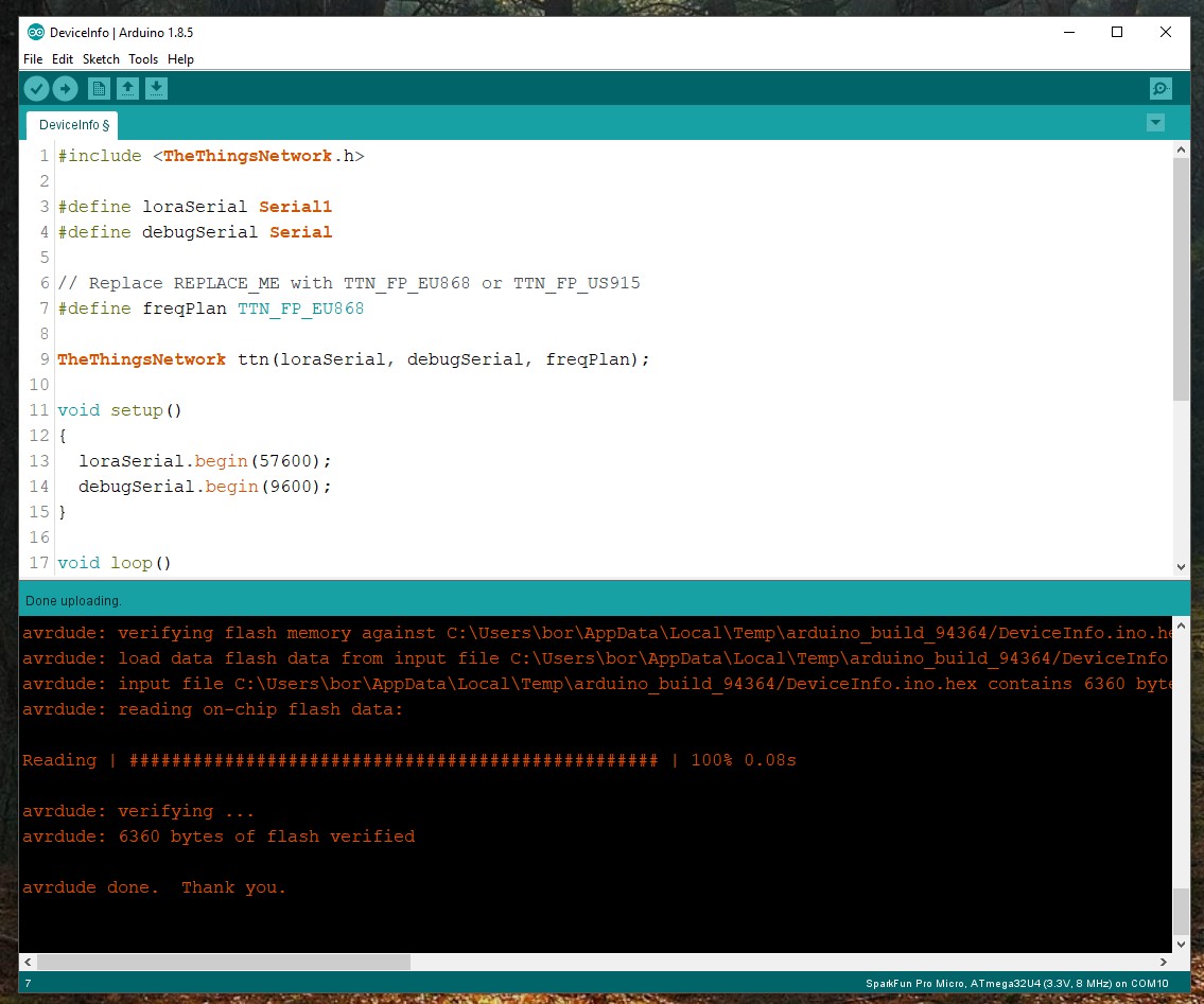 Unable to upload any Sketch to the things node (TTN-002-868-1.0) - End ... Unable to upload any Sketch to the things node (TTN-002-868-1.0) - End ...