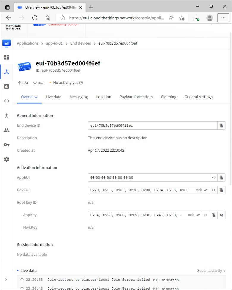 MIC mismatch error - End Devices (Nodes) - The Things Network
